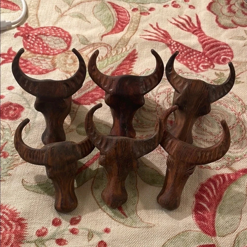 Handcarved | Dining | Vintage Carved Wood Water Buffalo Rustic Bull ...